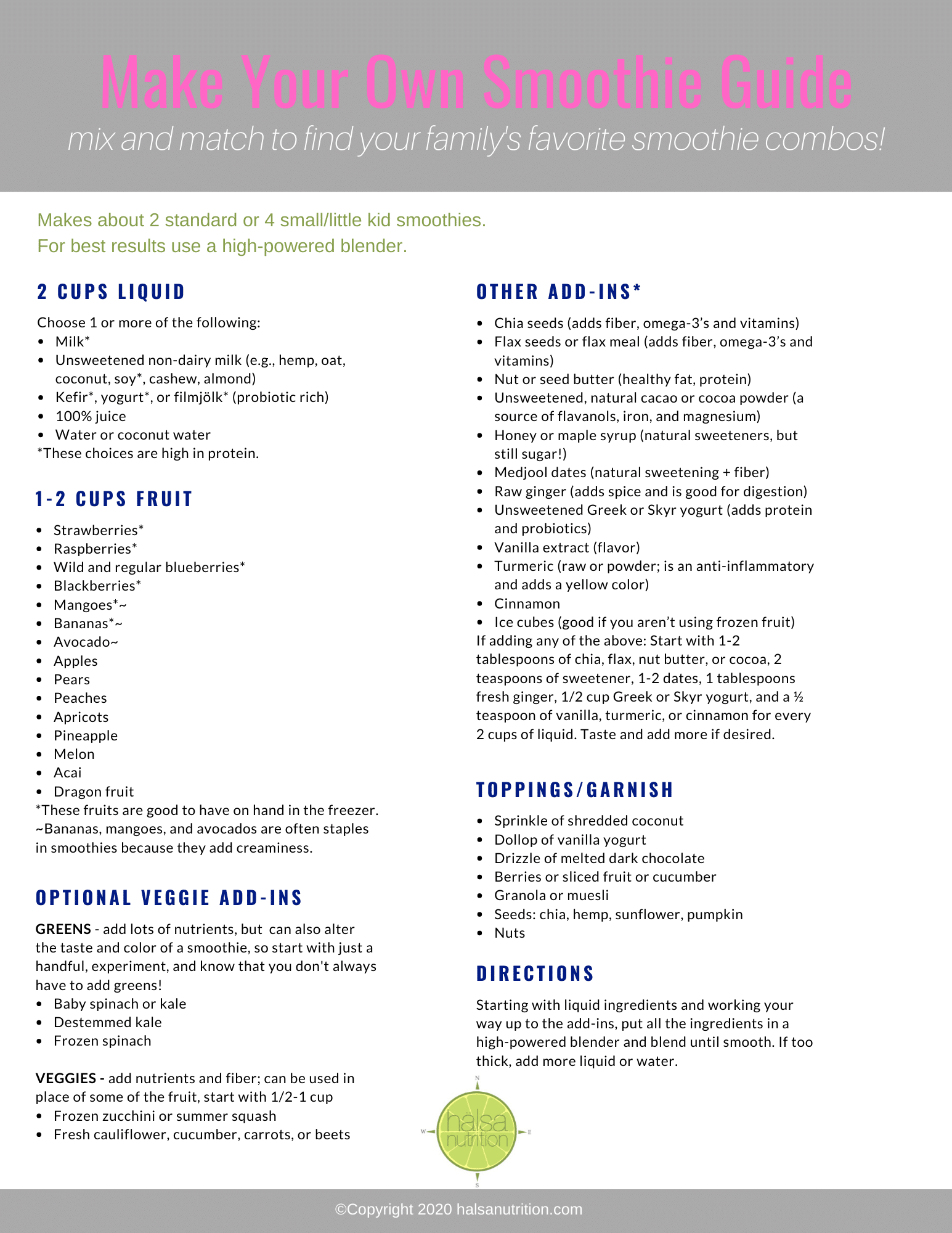 Make Your Own Smoothie Guide - Hälsa Nutrition